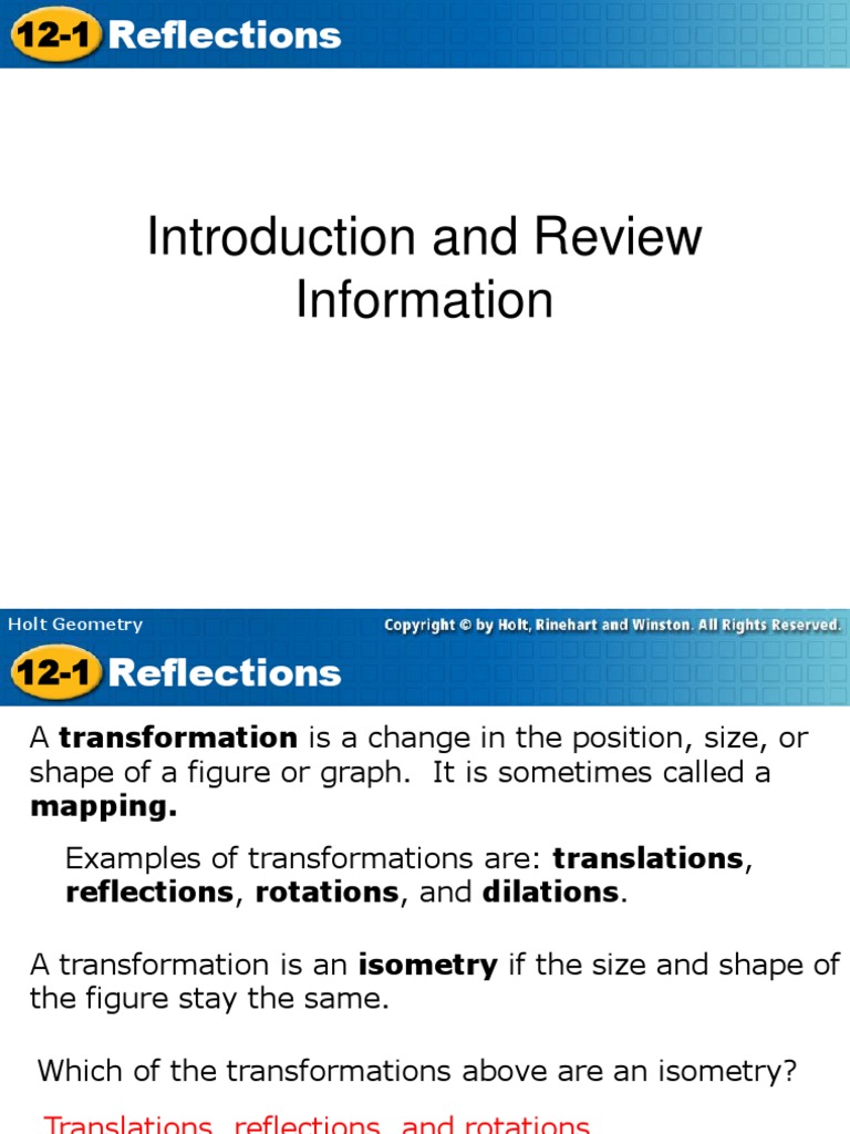 Introduction and Review Information: Holt Geometry | PDF | Cartesian ...