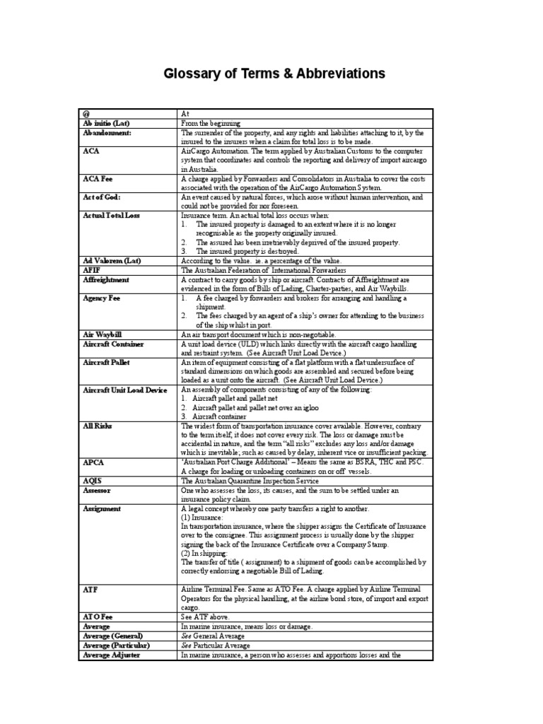 Freight Forwarding Terms & Abbreviations | PDF | Cargo | Containerization