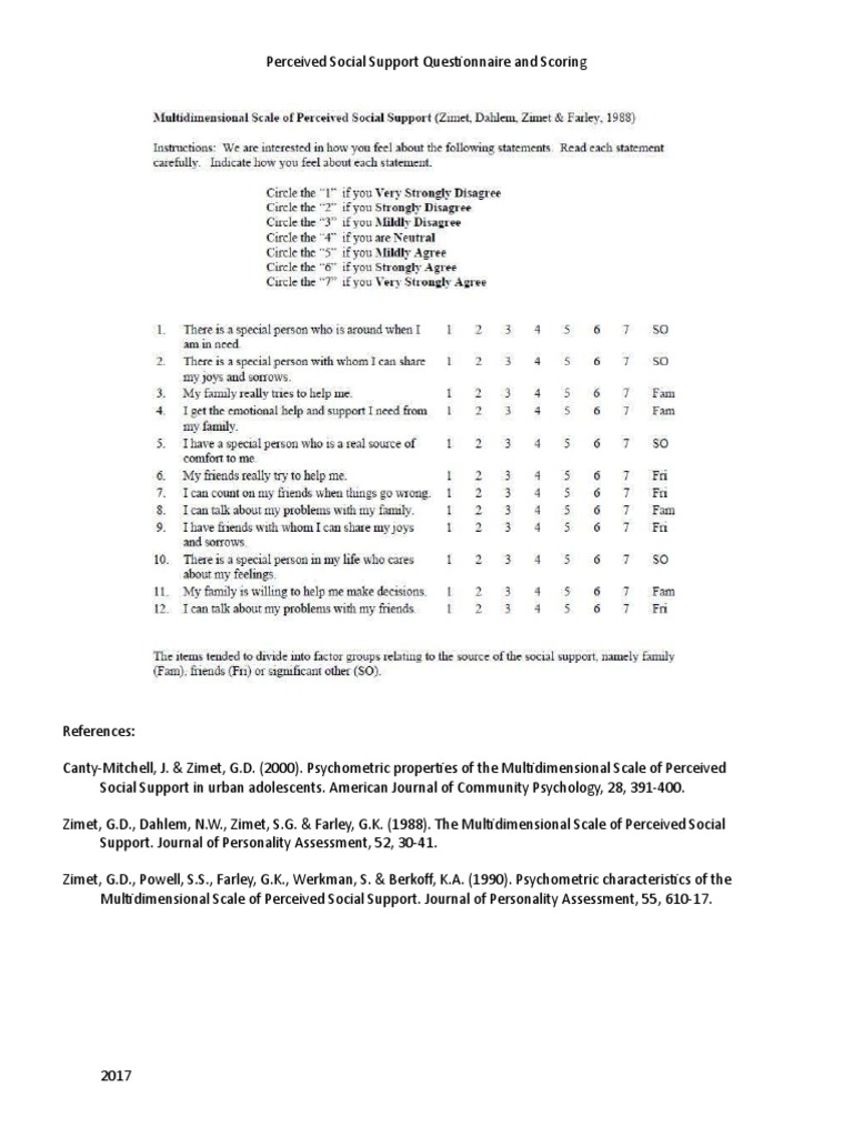 Perceived Social Support Scale Overview | PDF