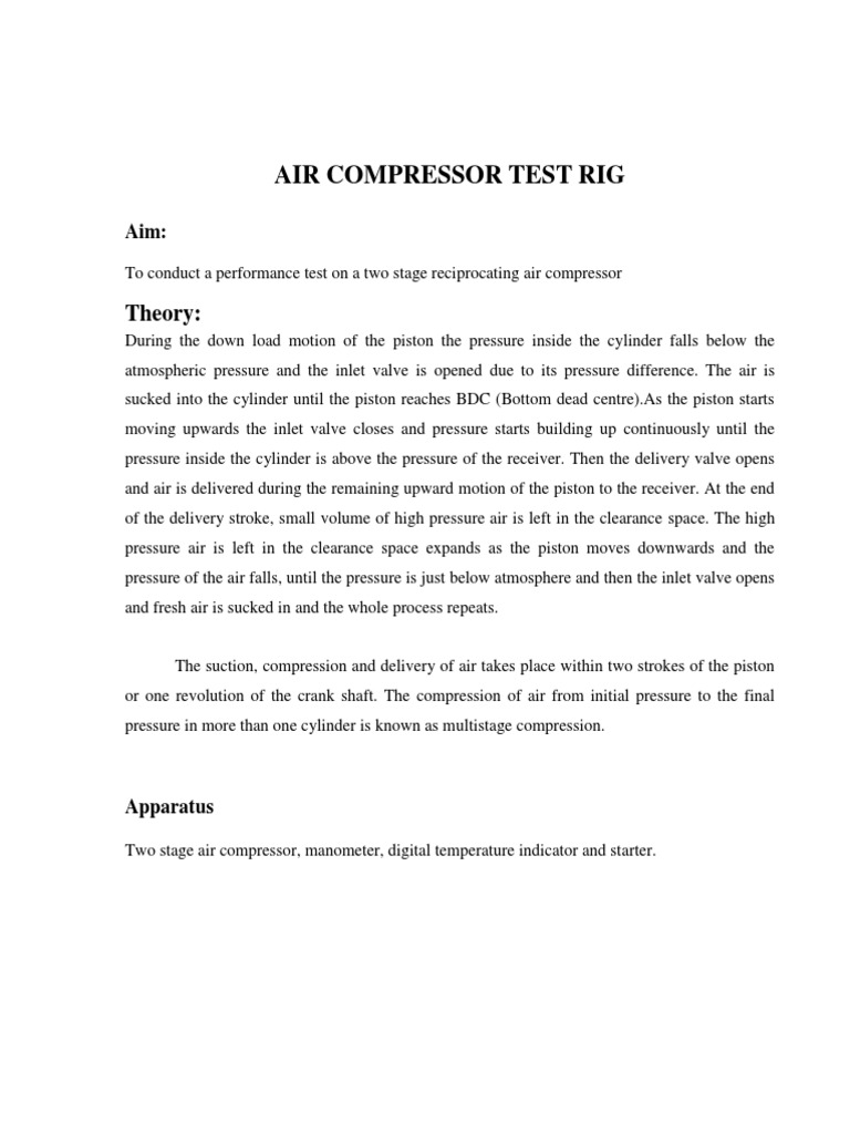 Air Compressor Test Rig Foot Mounted Motor | PDF | Cylinder (Engine ...