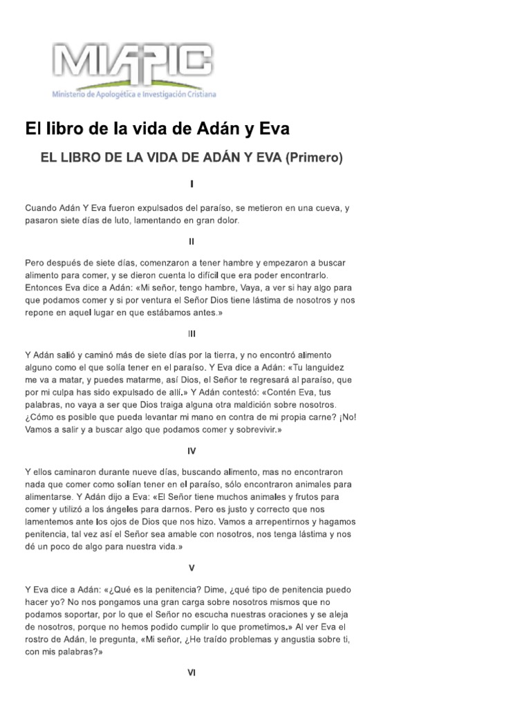 El Libro de La Vida de Adán y Eva PDF | PDF