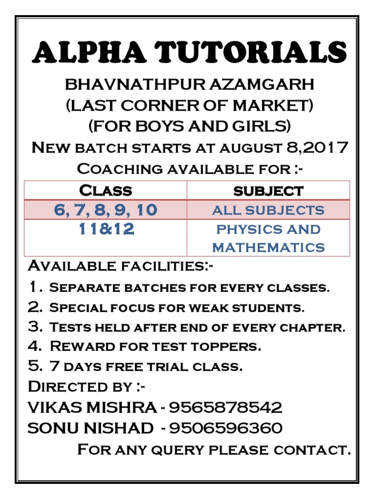 Alpha Tutorials: 6, 7, 8, 9, 10 All Subjects 11&12 Physics and ...