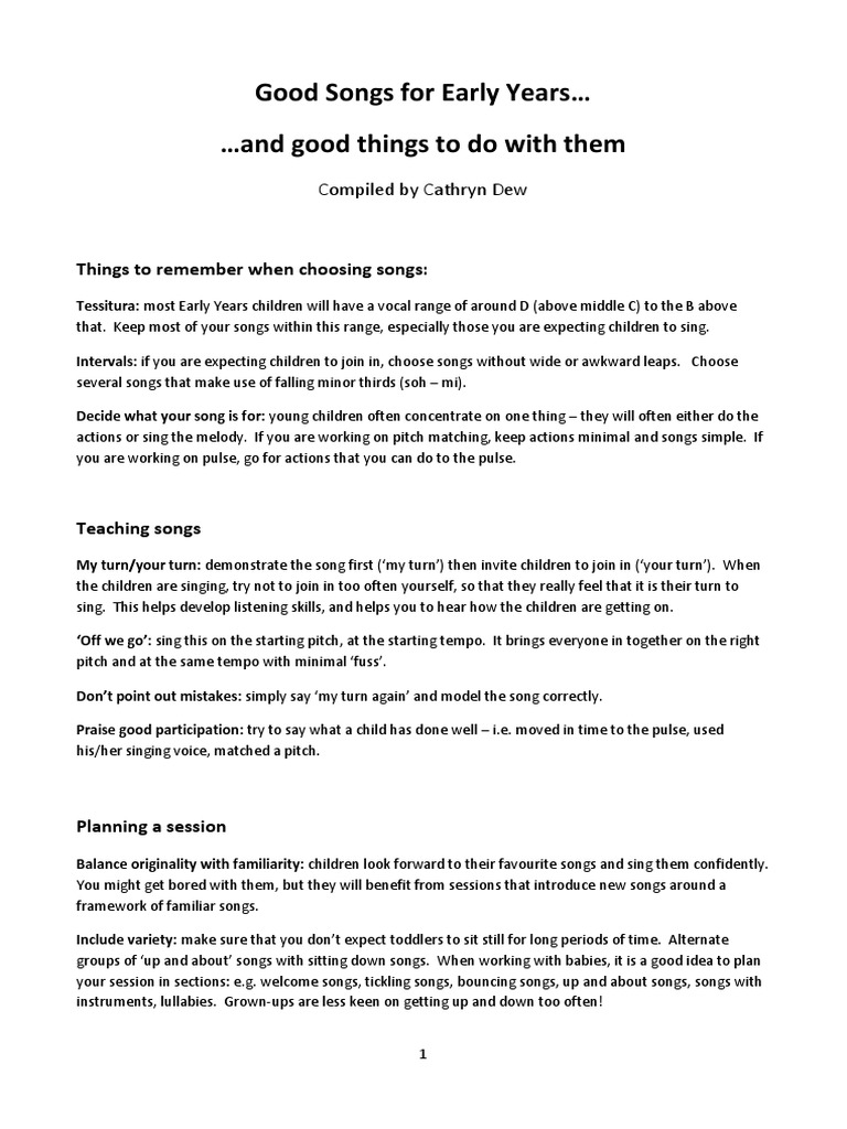 Good Songs For Early Years | PDF | Singing | Vocal Music