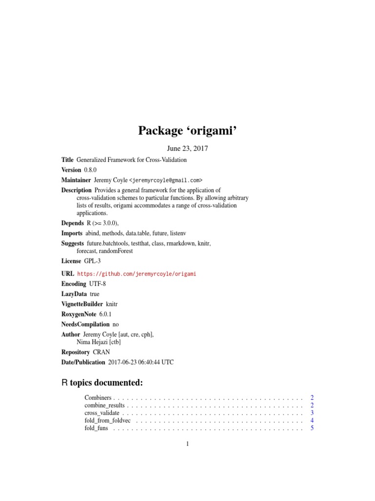 Package Origami': R Topics Documented | PDF | Cross Validation (Statistics) | Parameter ...