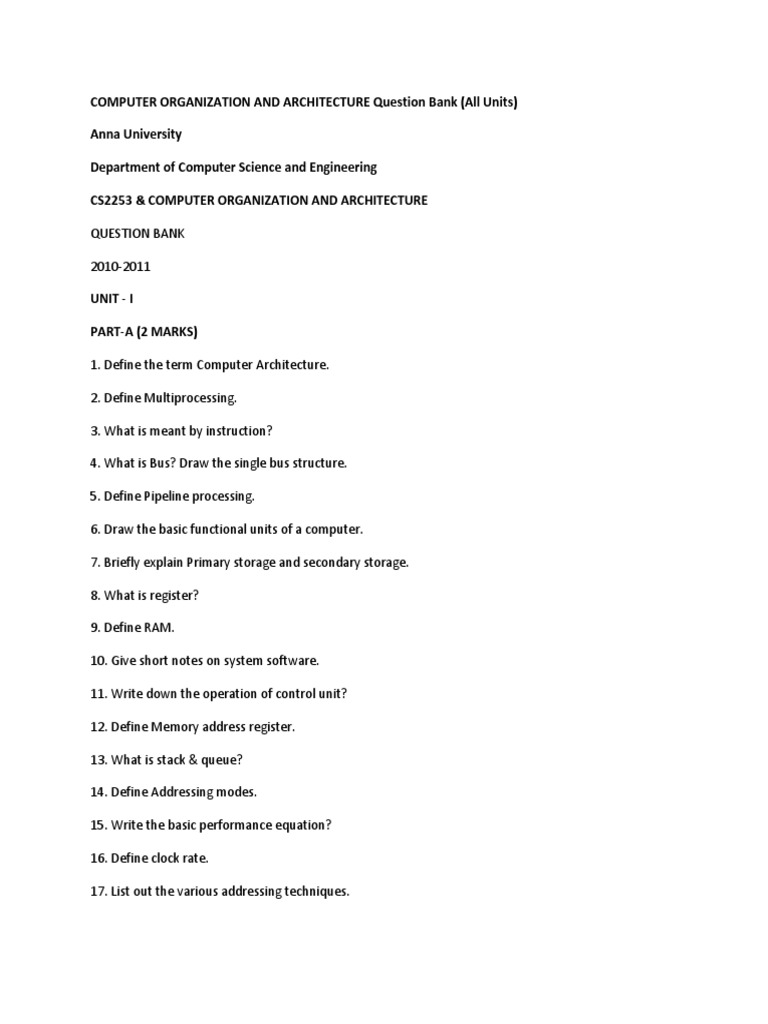 Computer Organization and Architecture Question Bank | PDF | Input/Output | Cpu Cache
