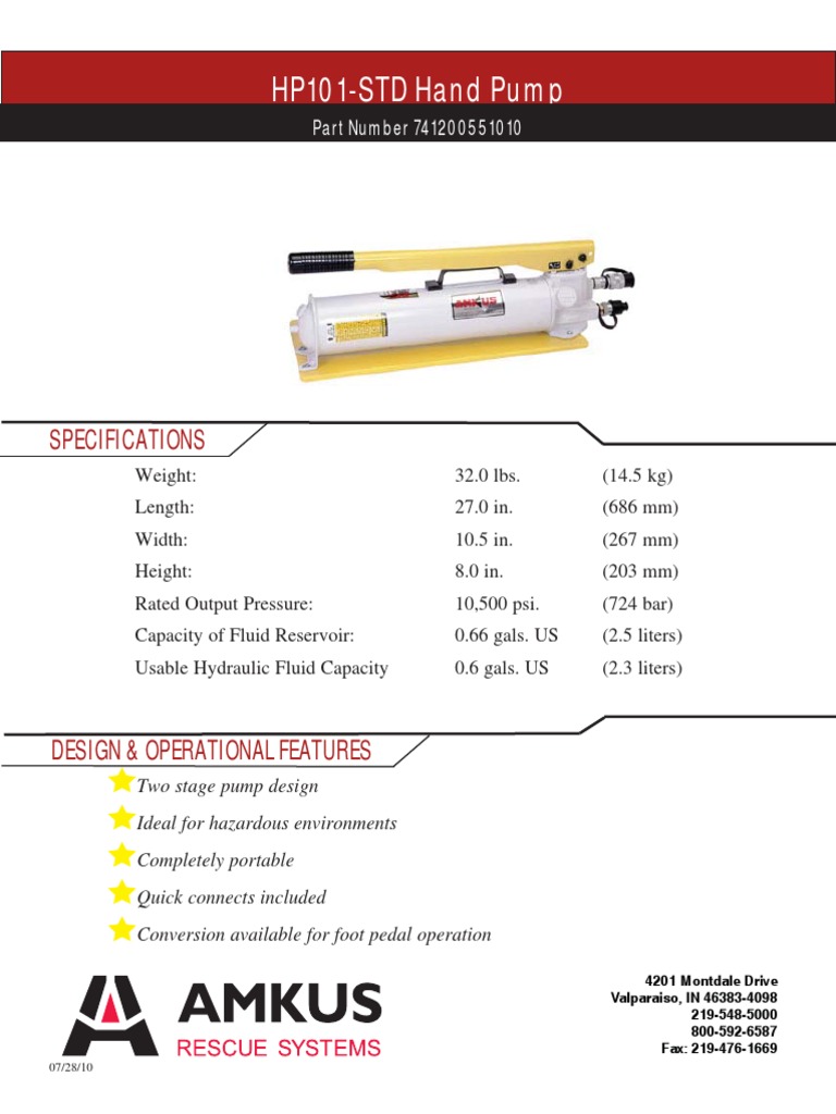 HP 101 STD Hand Pump July 2010 | PDF | Gases | Dynamics (Mechanics)