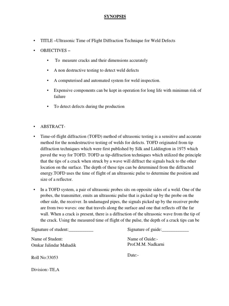 TITLE - Ultrasonic Time of Flight Diffraction Technique For Weld ...