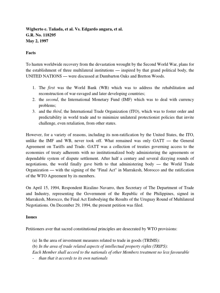 Wigberto E. Tañada, Et Al. vs. Edgardo Angara, Et Al. G.R. No. 118295 ...