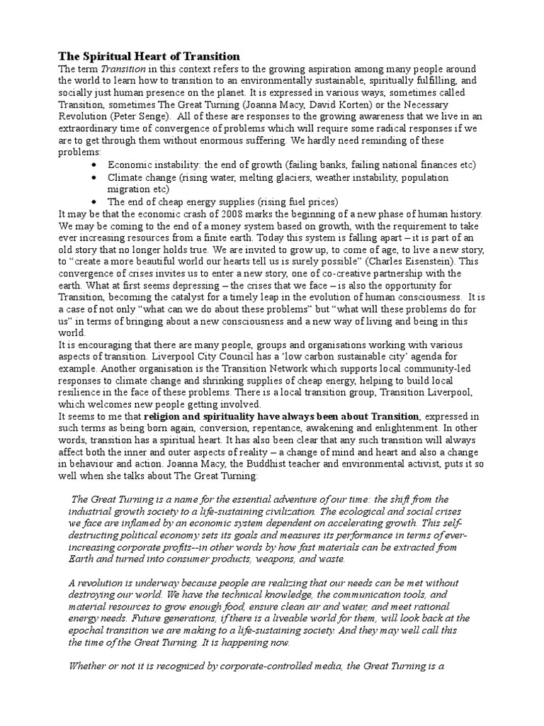 Spiritual Heart of Transition | PDF | Spirituality | Sustainability
