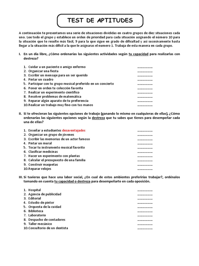 Test de Aptitudes | PDF | Science | Sicología