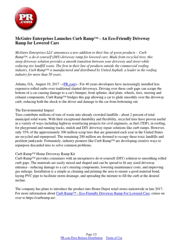 McGuire Enterprises Launches Curb Ramp™ - An Eco-Friendly Driveway Ramp ...