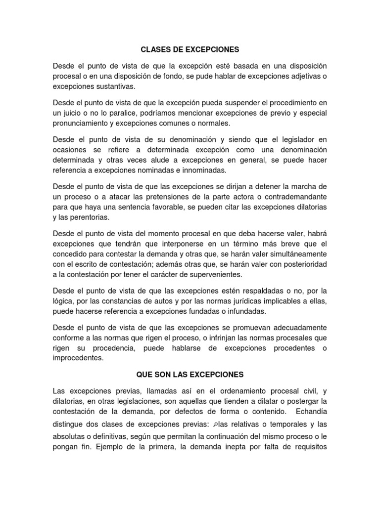 Excepciones - Derecho Civil | PDF | Demanda judicial | Ley procesal