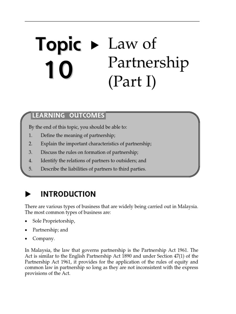 Topic 10 Law of Partnership (Part I) | PDF | Partnership | Law Of Agency