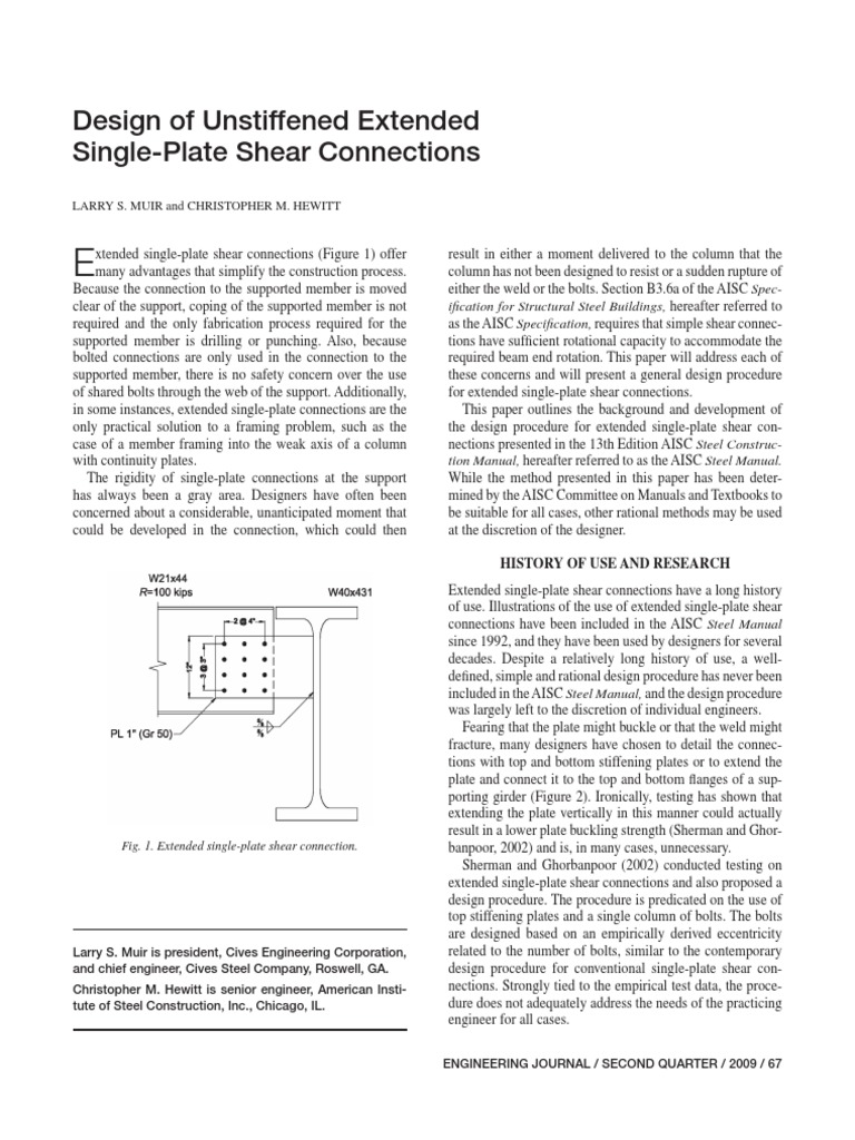 Design of Unstiffened Extended Single Plate Shear Connections | PDF ...