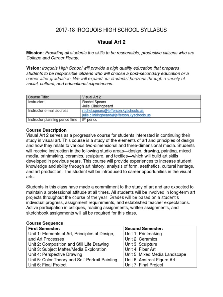 Art 2 Syllabus | Download Free PDF | Figure Drawing | Classroom