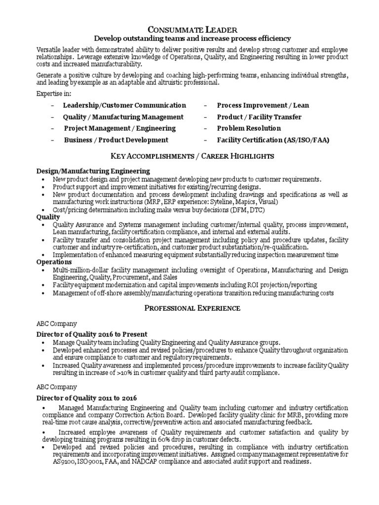 Sample Resume - GKN Aerospace | PDF | Quality Assurance | Project ...