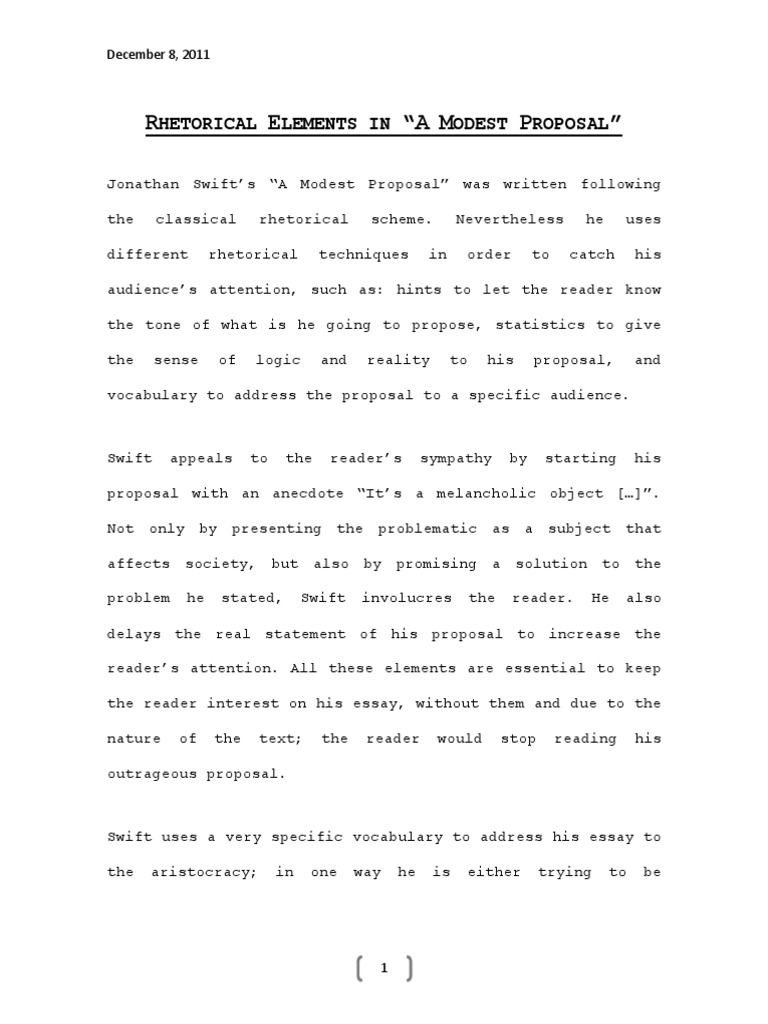 Rhetorical Elements in A Modest Proposal | PDF | Science ...
