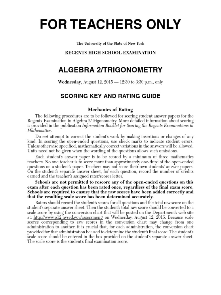 For Teachers Only: Algebra 2/trigonometry | PDF | Regents Examinations ...