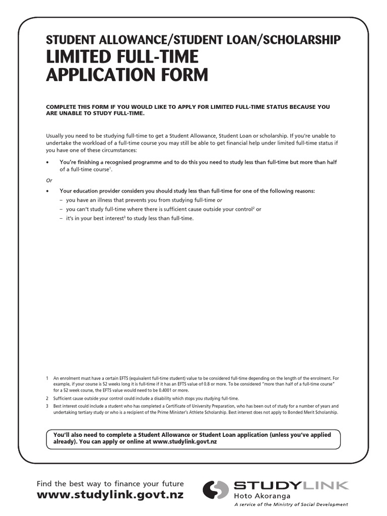 Limited Full-Time Application Form: Student Allowance/Student Loan/Scholarship | Download Free ...