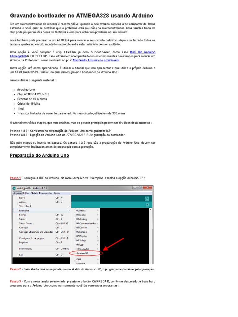 Arduino e Cia - Gravando Bootloader No ATMEGA328 Usando Arduino | PDF | Arduino | Circuito integrado