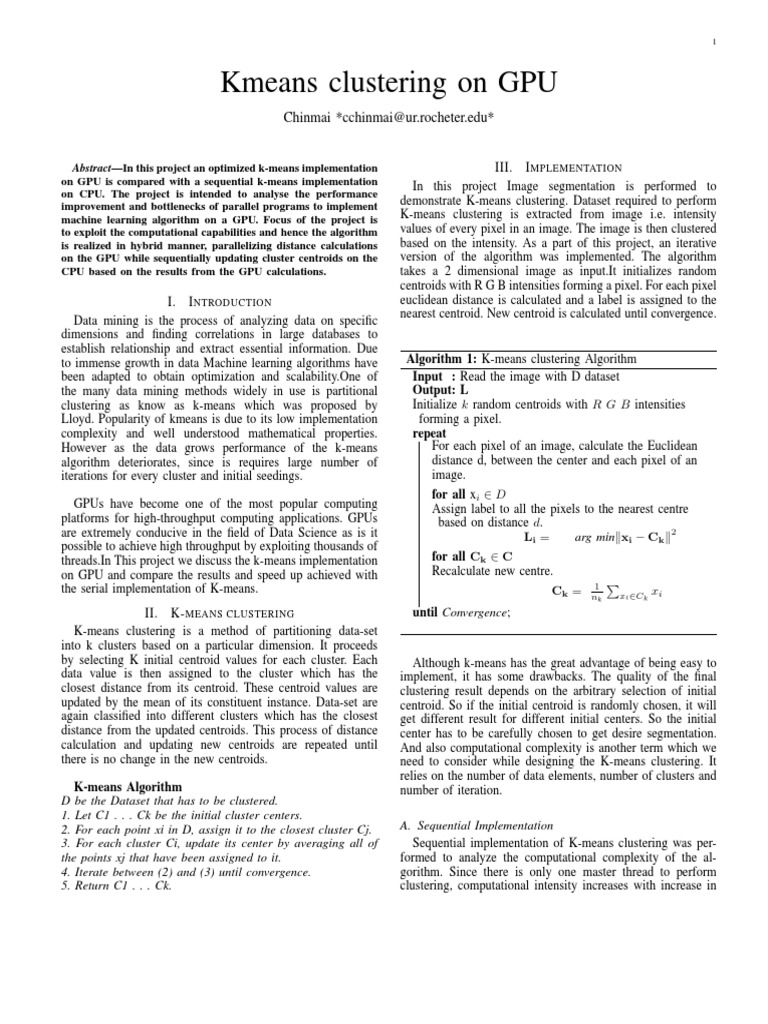 Kmeans Clustering On GPU: Chinmai Cchinmai@ur - Rocheter.edu | Download Free PDF | Cluster ...