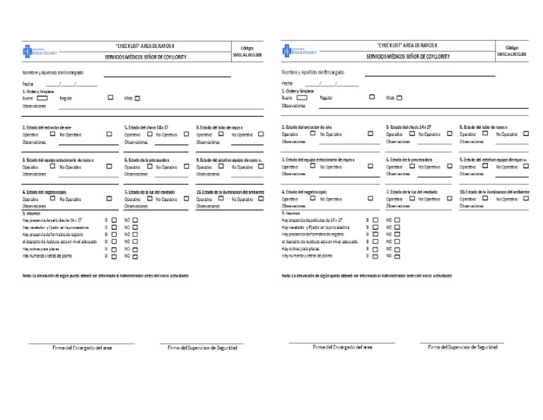 Check List de Rayos X | PDF