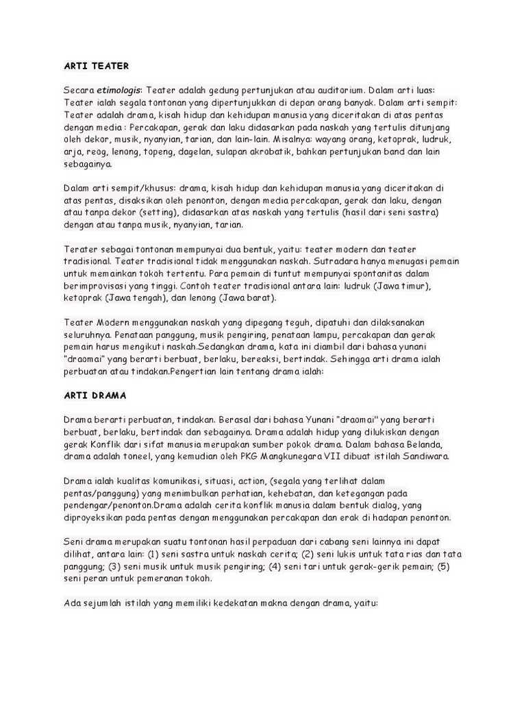 Pengertian dan Arti Teater dan Drama | PDF