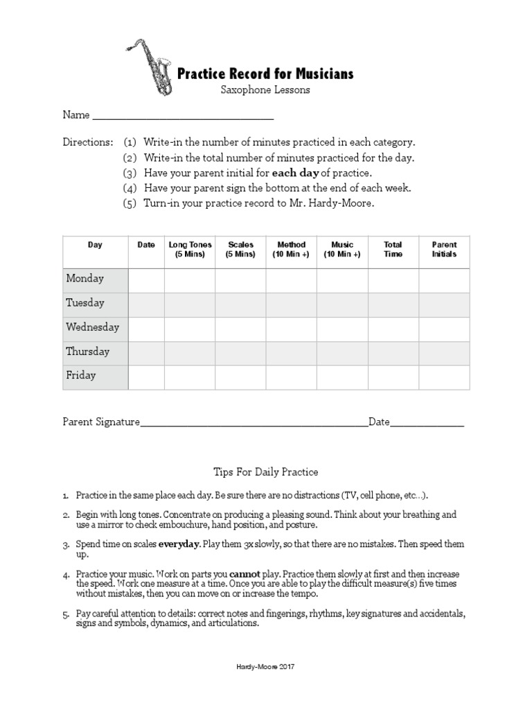 Saxophone Practice Record Template | PDF