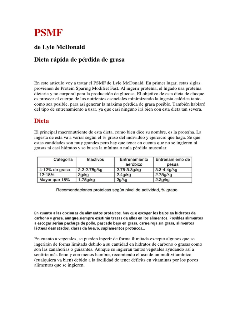 Dieta PSMF | PDF | Dieta | Proteínas