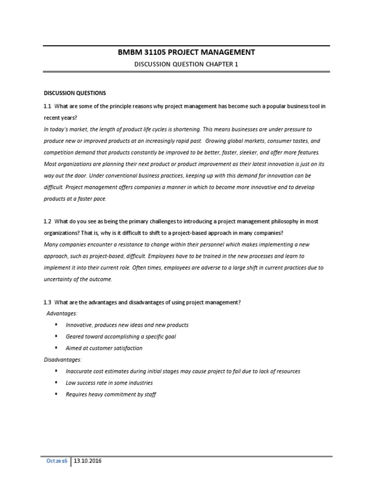 PM Discussion CH1 | PDF | Project Management | Life Cycle Assessment