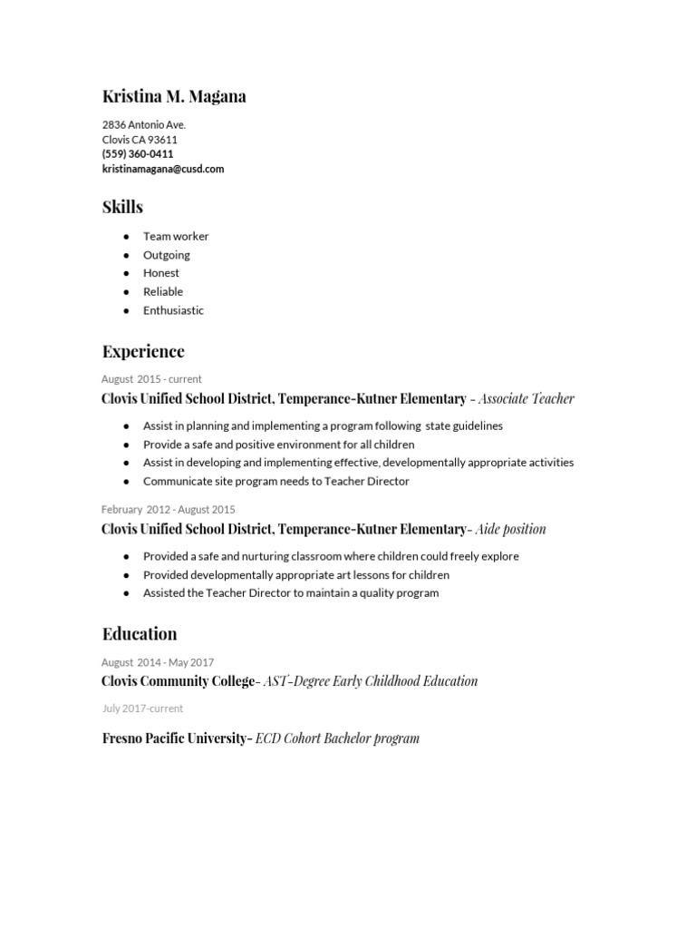 Early Childhood Education Professional Resume | PDF