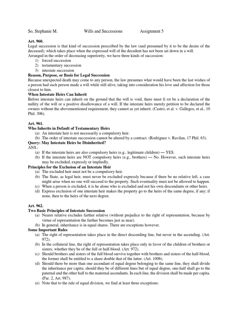 Succession Summary 5 | PDF | Intestacy | Legitimacy (Family Law)