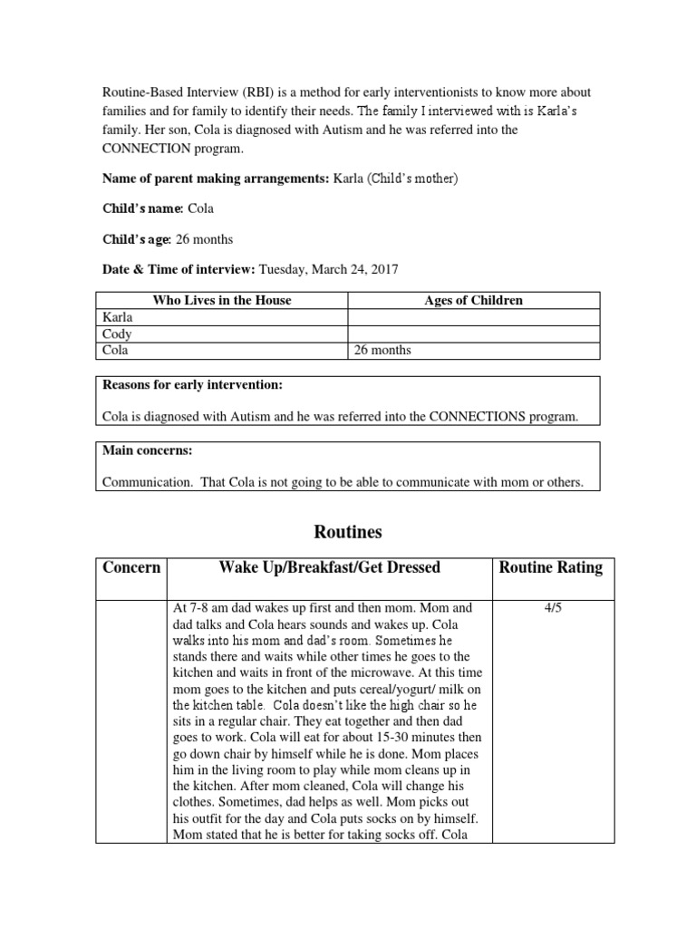 Routine Based Interview Ke-Jui Yen 04062017 | PDF | Lunch | Sleep