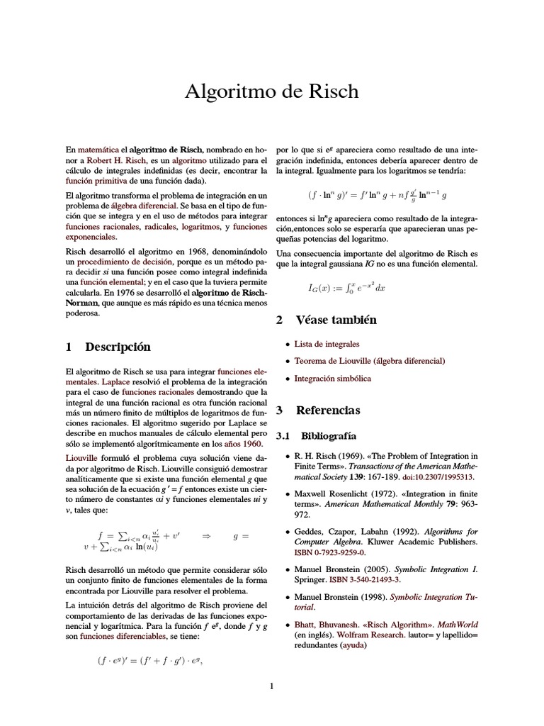 Algoritmo de Risch para Integrales Indefinidas | PDF | Integral | Funciones y mapeos