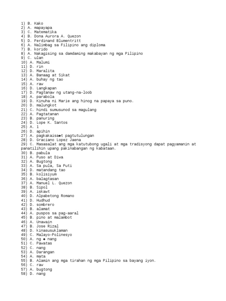 Filipino - Answer Key | PDF