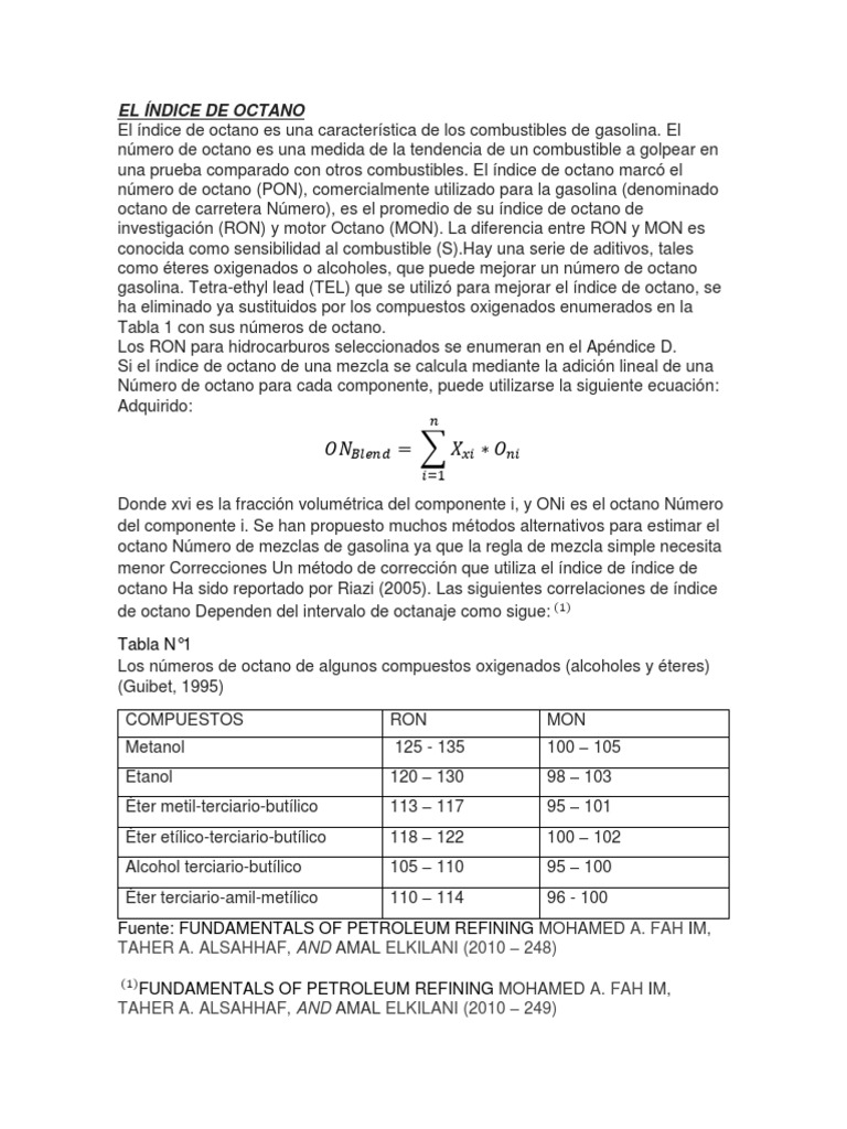 El Índice de Octano | PDF | Gasolina | Combustibles
