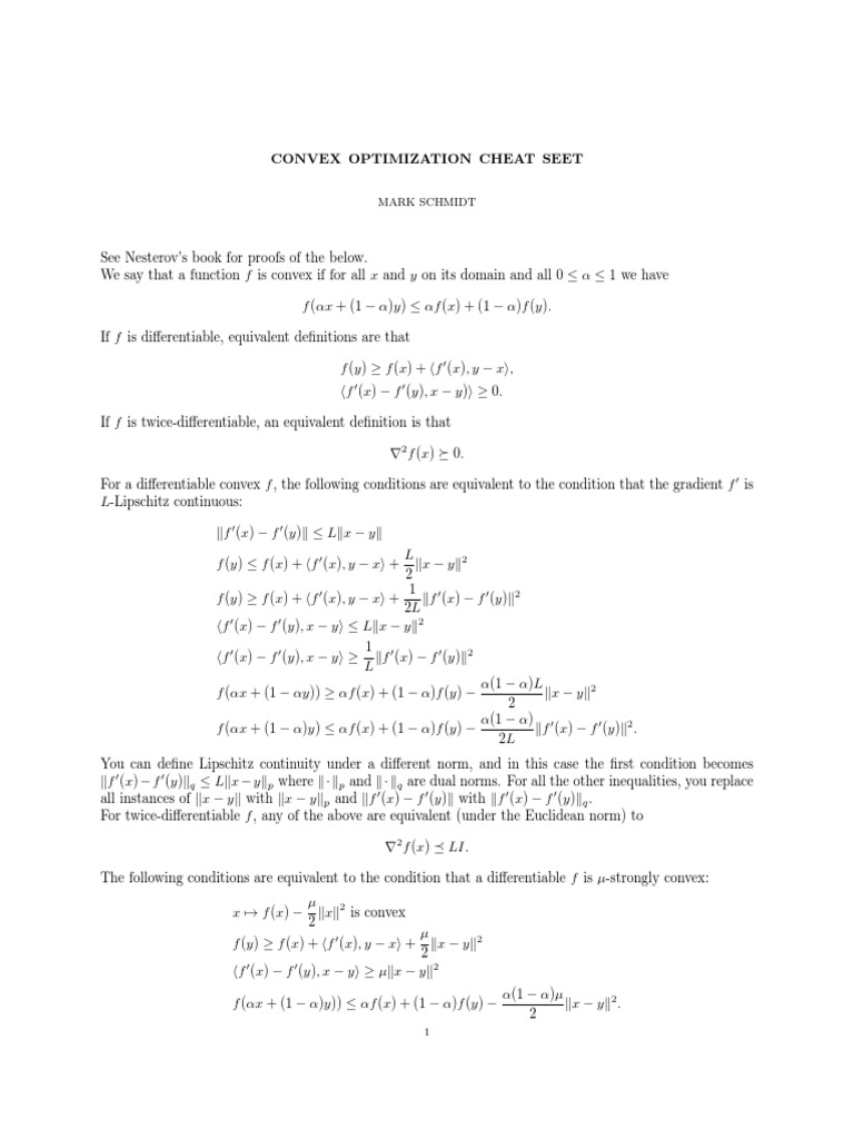 Convex Optimization Cheatsheet | PDF | Norm (Mathematics) | Systems Analysis