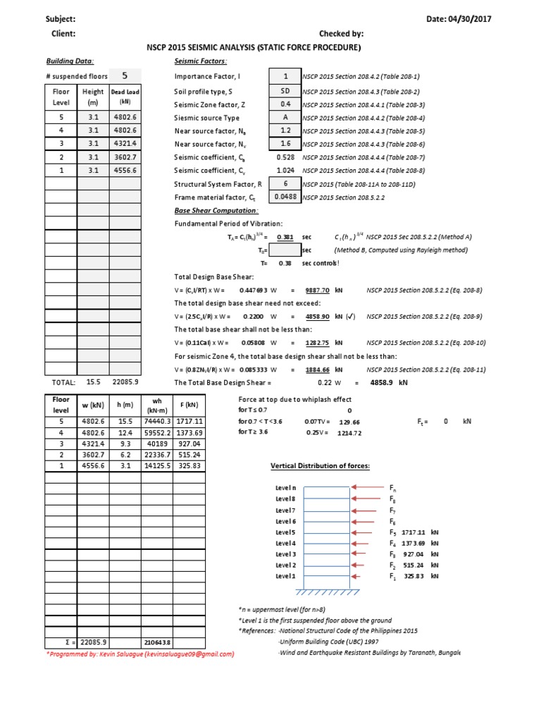 NSCP 2015 Seismic Analysis Static Force Procedure Vertical Distribution ...
