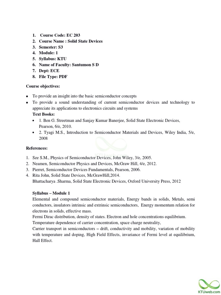 S3 KTU-Solid State Devices Module 1 | PDF | Semiconductors | Doping ...