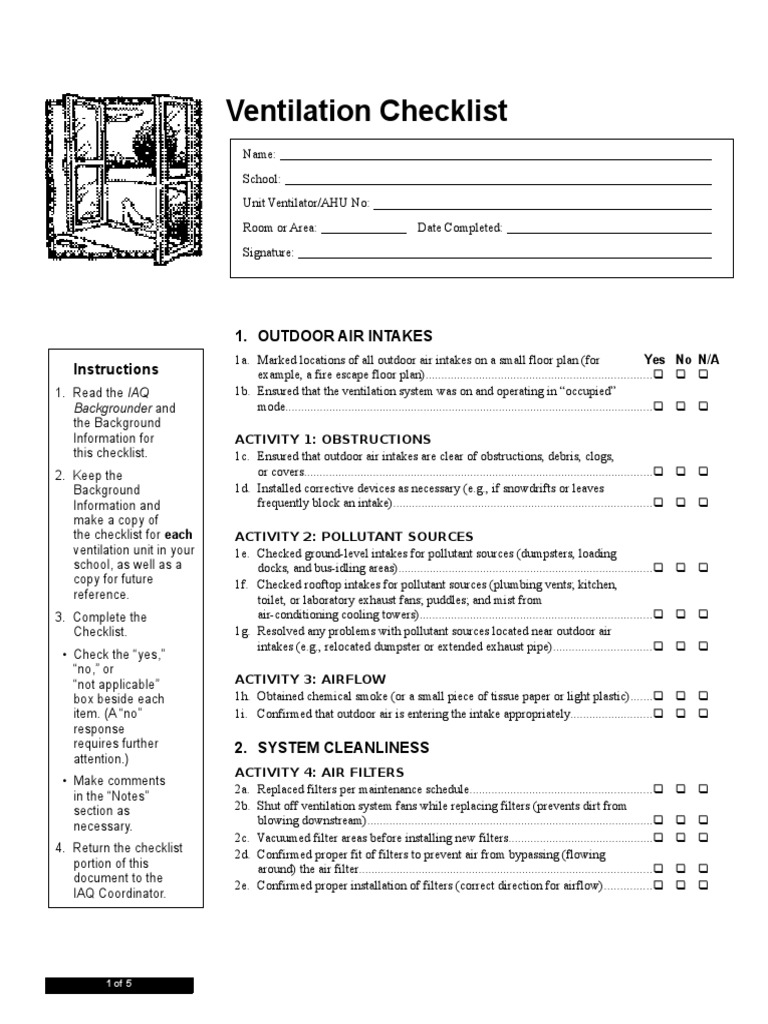 Ventilation Checklist: Instructions 1. Outdoor Air Intakes | PDF ...