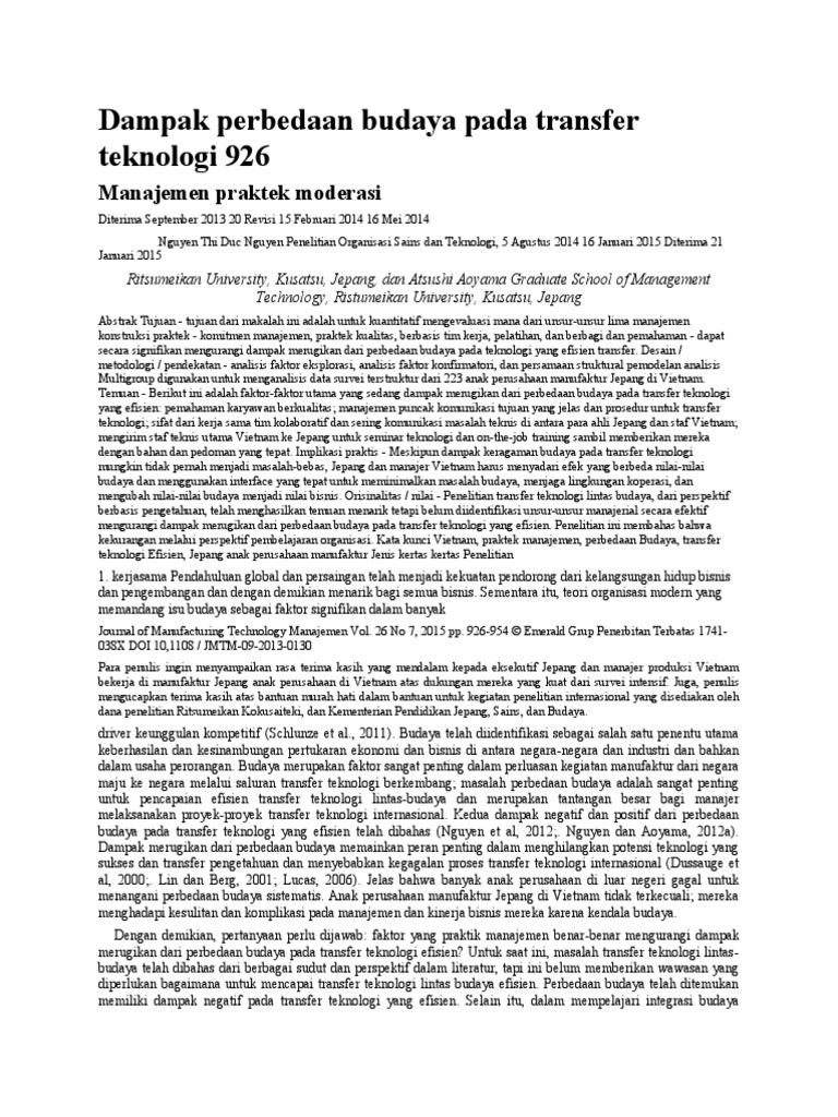 Dampak Perbedaan Budaya Pada Transfer Teknologi 926 | PDF