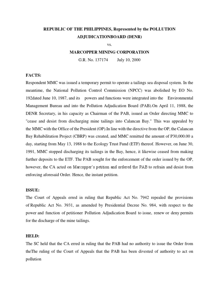 Marcopper Mining Corp. Pollution Case | PDF | Virtue | Public Law