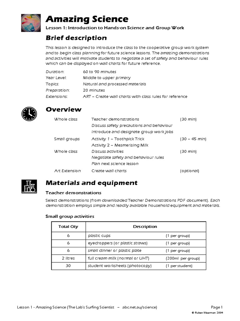 Lesson 1 Amazing Science | PDF | Emulsion | Experiment