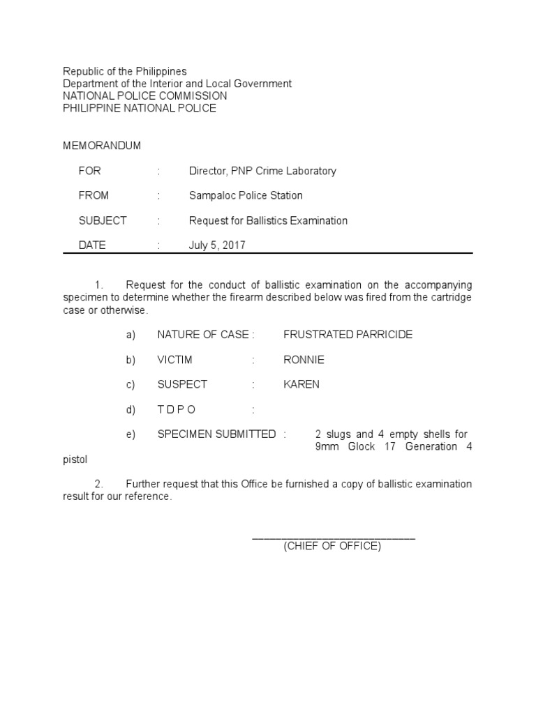 Request Ballistics Examination Scribd | PDF