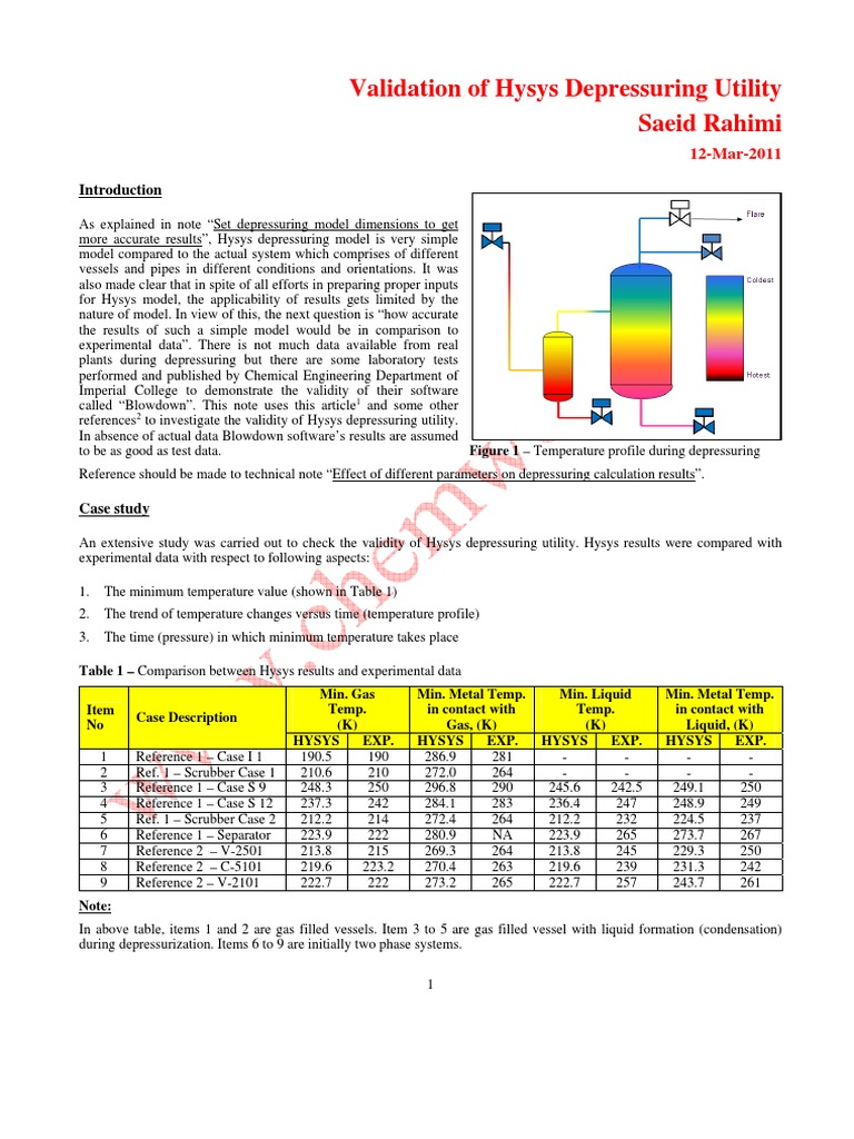 DEP 007 - Validation of Hysys Depressuring Utility PDF | PDF