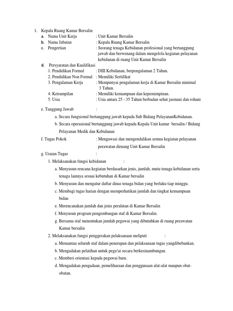 Uraian Tugas Kepala Ruang VK | PDF