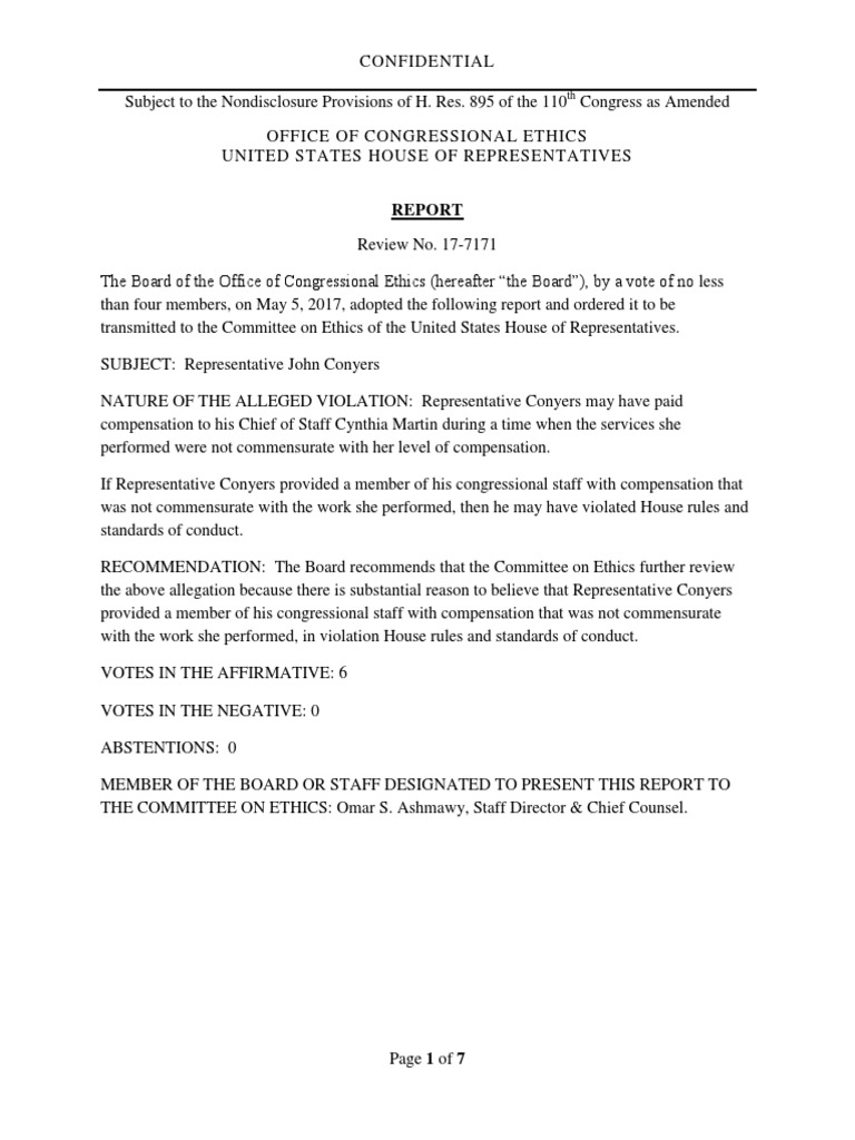 Conyers Ethics Violation Inquiry | PDF | United States House Of ...