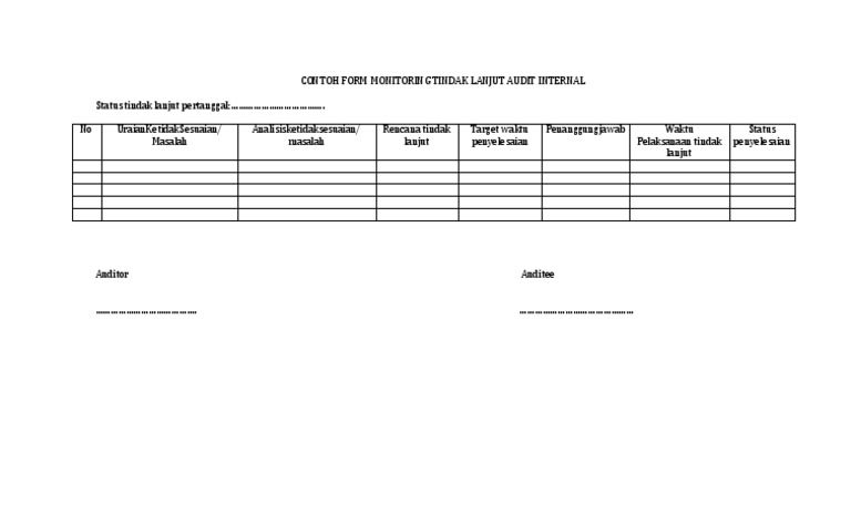 Contoh Form Monitoring Tindak Lanjut Audit Internal | PDF