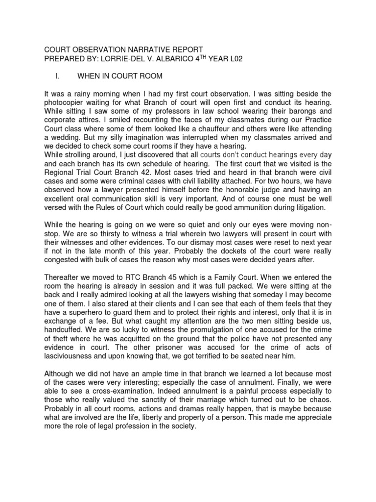 Court Observation Narrative Report | PDF | Lawyer | Witness