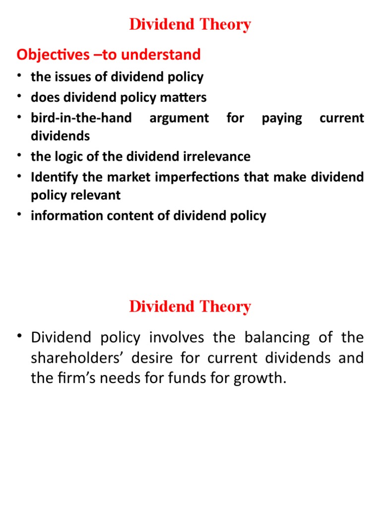 Dividend Theory Objectives - To Understand: Dividends | PDF | Dividend ...